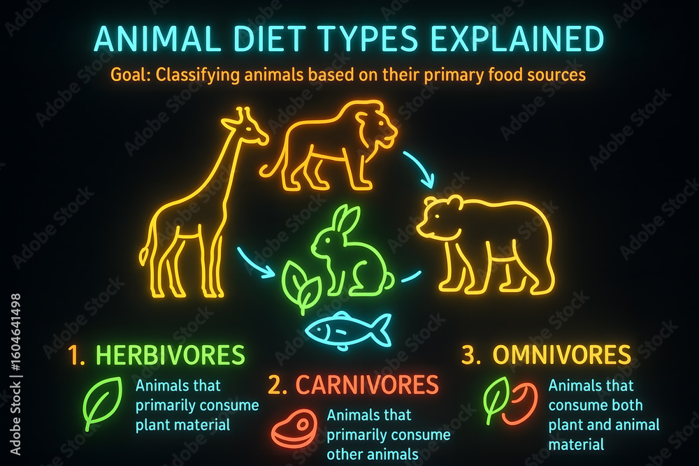 Illustration Stock Animal Diet Types Infographic Explaining Herbivore ...