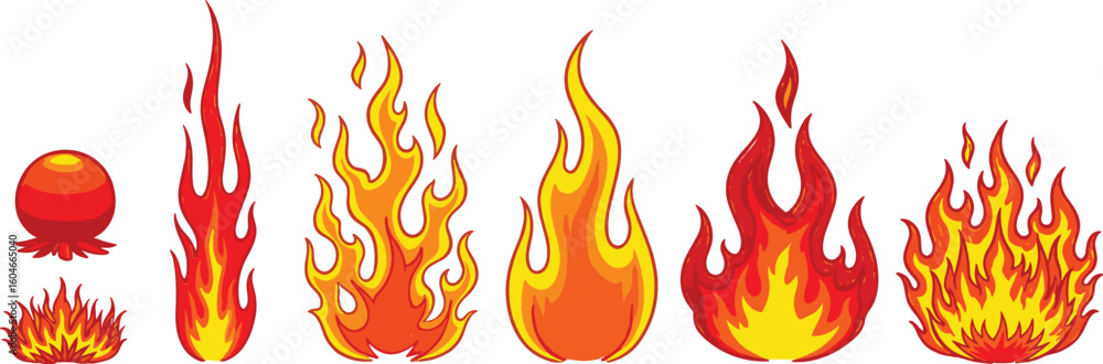 Crayon drawn red fire flames icons collection. Hand drawn doodle flames ...