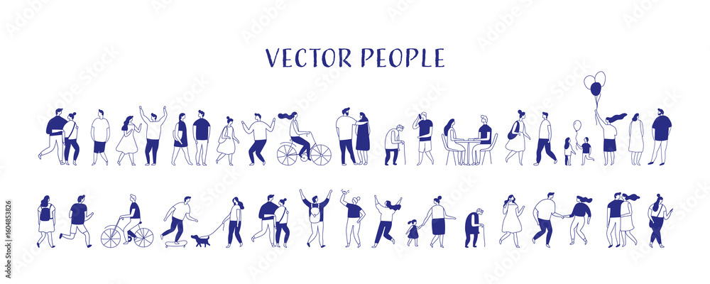Minimalist vector illustration of diverse people silhouette walking ...