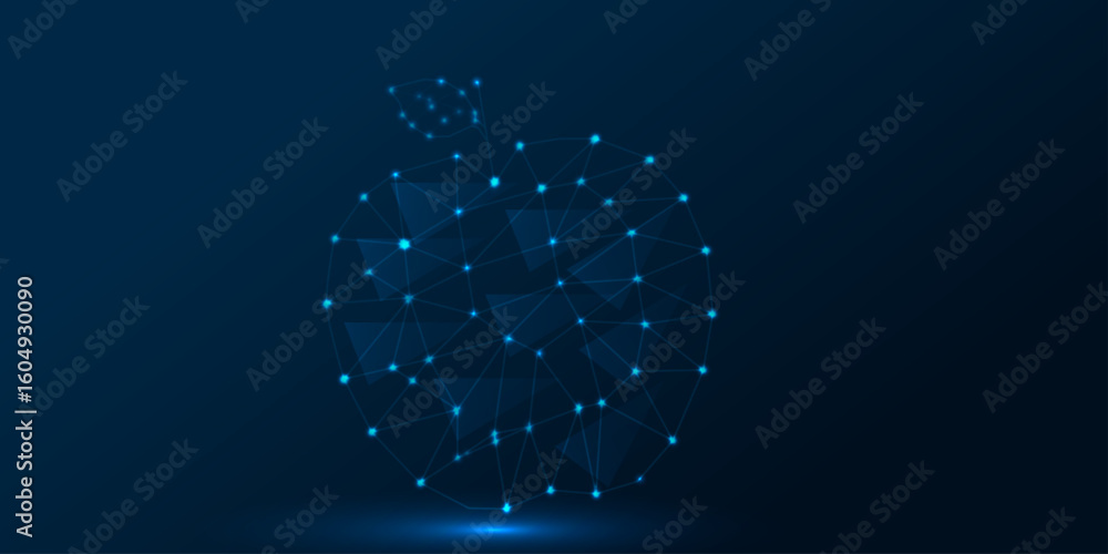 Polygonal technology apple background. Apple fruit made of futuristic ...