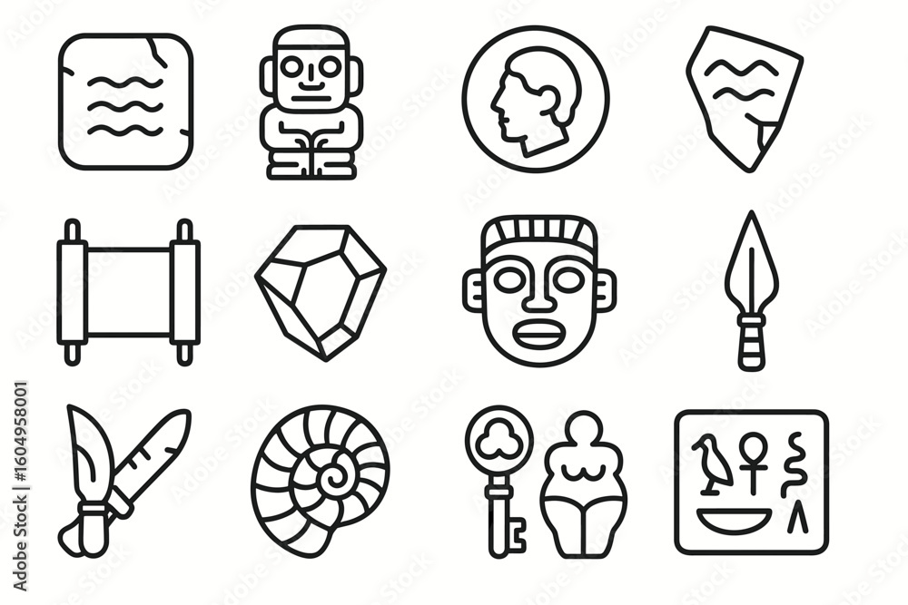 Ancient artifacts and symbols collection – icons of historical art and ...