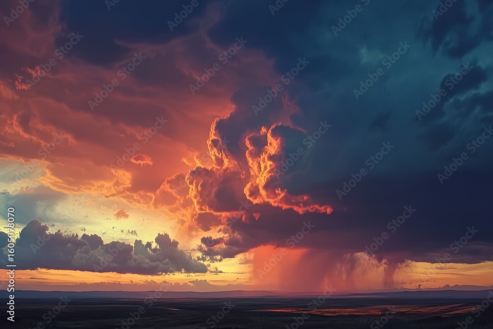 Giant tornado alley supercell thunderstorm at sunset reveals dramatic ...