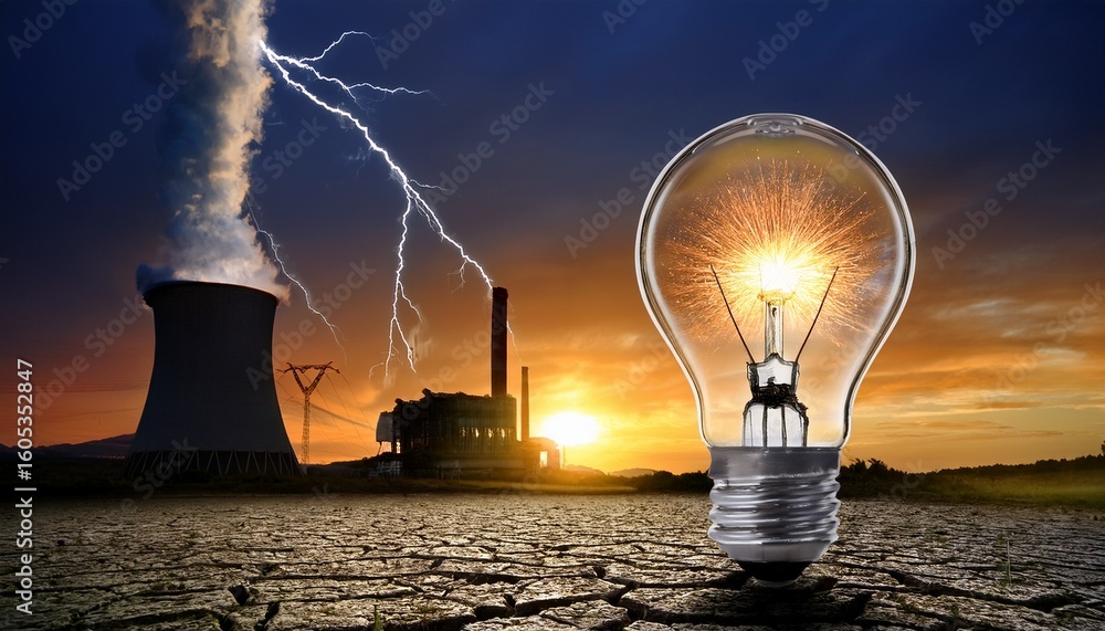 blackout energy crisis symbolized by a cracking light bulb and an image ...