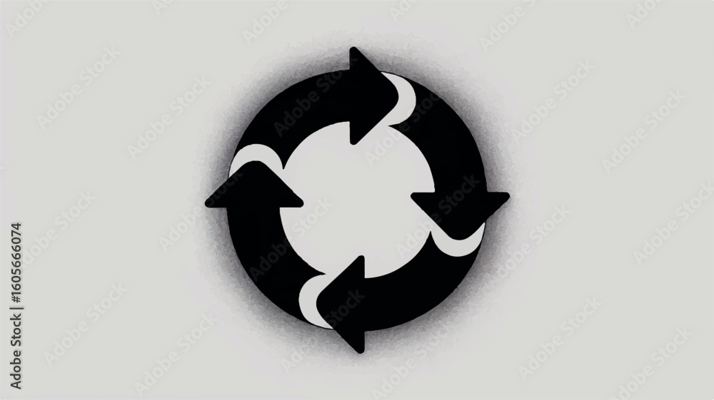 Simple black and white circular loop icon formed by two curved arrows ...