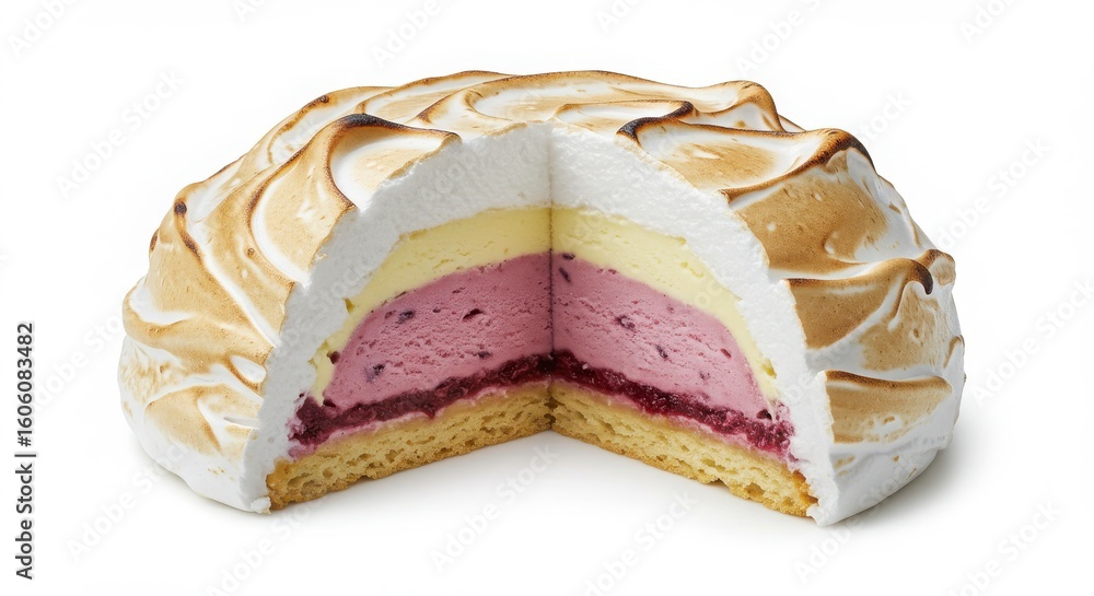 baked Alaska cross-section showing flame-torched meringue isolated on ...