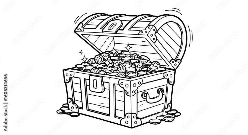 Treasure chest vector illustration with gold coins and jewels open ...