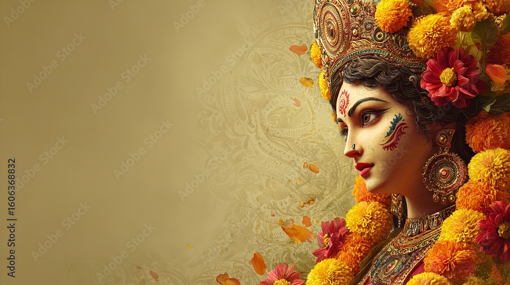 Ilustrace Durga puja goddess devi maa hinduism festival celebration ...