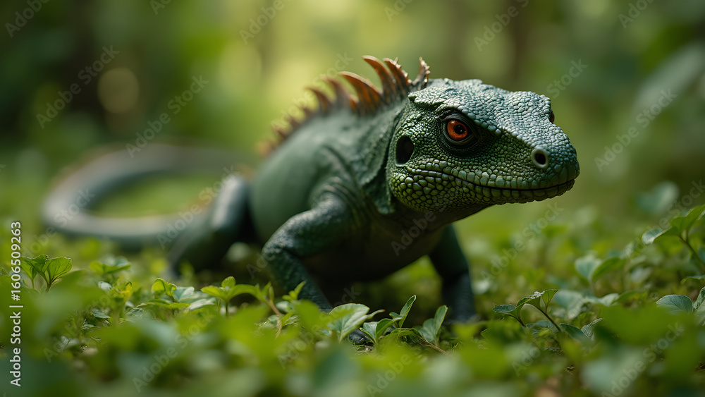 Photo Stock Komodo dragon hunting behavior. Lush rainforest habitat of ...