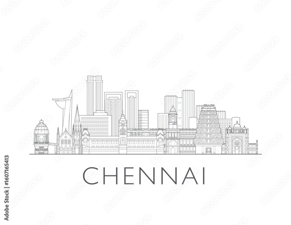 Chennai, India, cityscape illustration skyline drawing Stock Vector ...