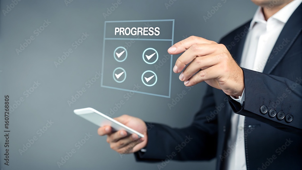 Man in Suit Monitoring Business Progress on a Mobile Device Using ...