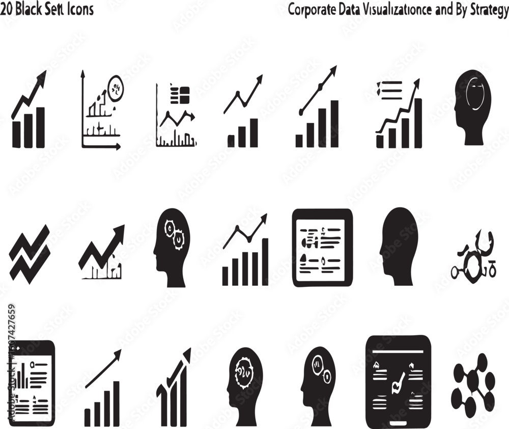 Data Analytics & Business Report Icons – Graphs, Charts, Magnifying ...