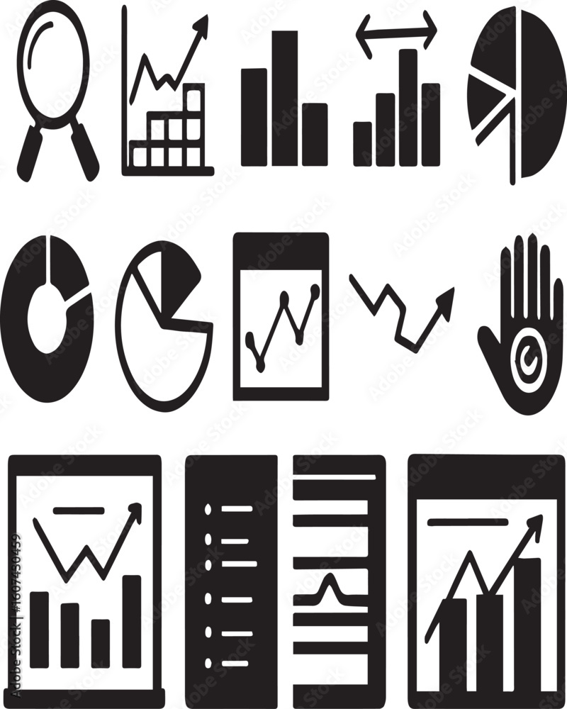 Data Analytics & Business Report Icons – Graphs, Charts, Magnifying ...