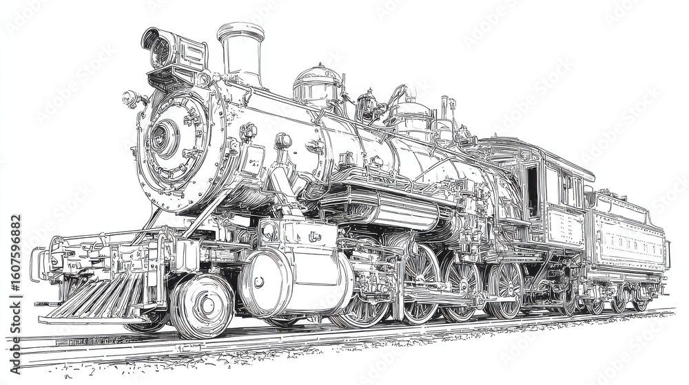 Vintage train hand drawn outline doodle icon. Railroad transport, steam ...