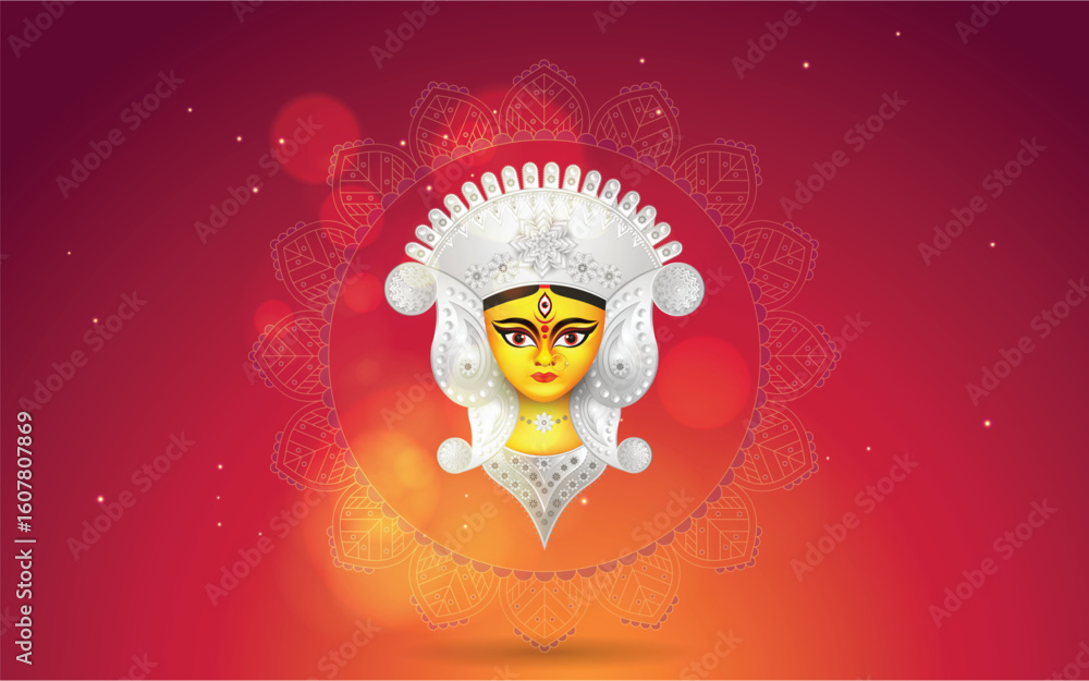 Durga Puja Banner Vector with Goddess Durga Face — Vibrant editable ...