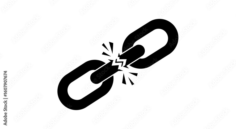 Vector art of a black icon of a broken chain link, symbolizing a ...
