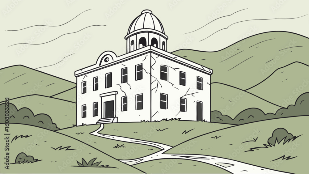Cartoon illustration of a courthouse building on a hill drawing Stock ...
