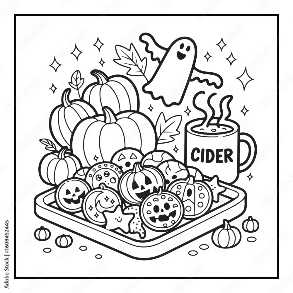 Bold and Easy Cozy Halloween Coloring Pages, Line Art, Vector ...