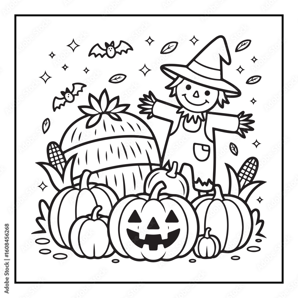 Bold and Easy Cozy Halloween Coloring Pages, Line Art, Vector ...