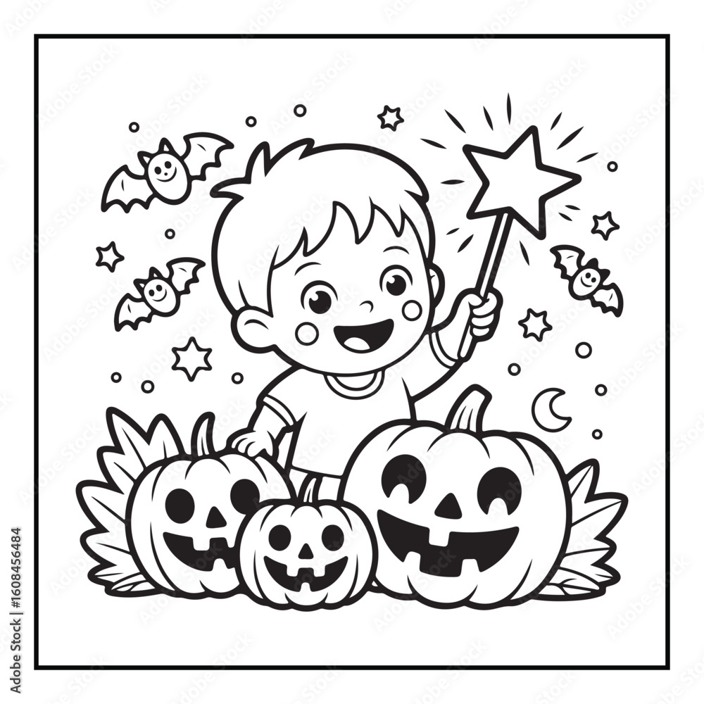 Bold and Easy Cozy Halloween Coloring Pages, Line Art, Vector ...