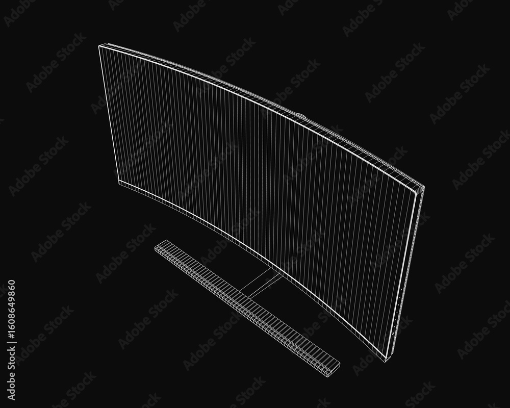 A 3D wireframe model of a TV displays intricate structural details on a ...