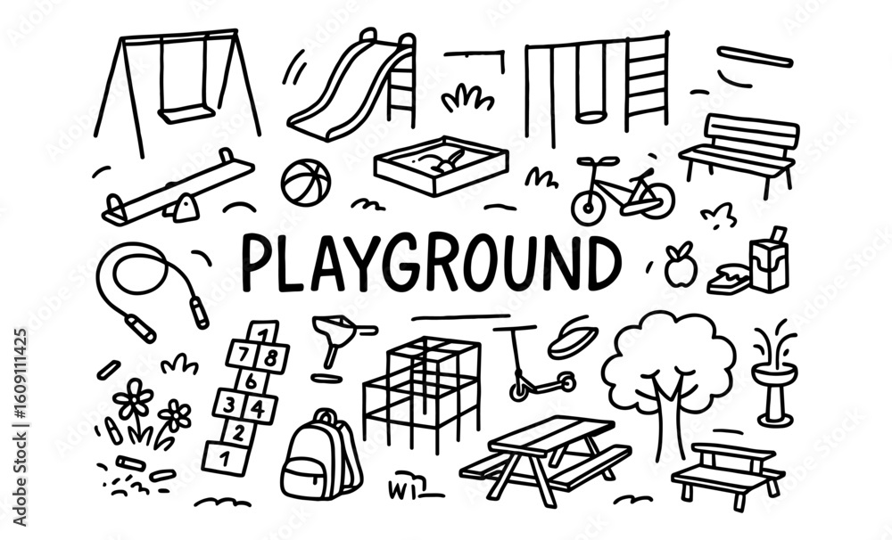 Hand drawn playground elements collection for kids activities Stock ...