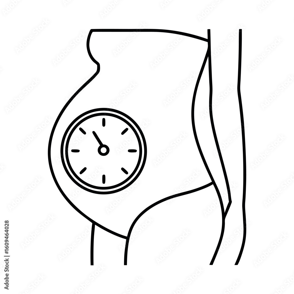 Third Trimester Pregnancy Full Belly with Clock Symbol Representing ...