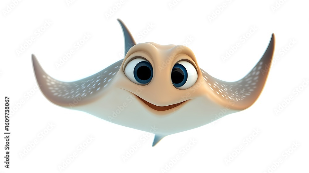 Cartoon Illustration Of A Happy Smiling Stingray With Big Blue Eyes And
