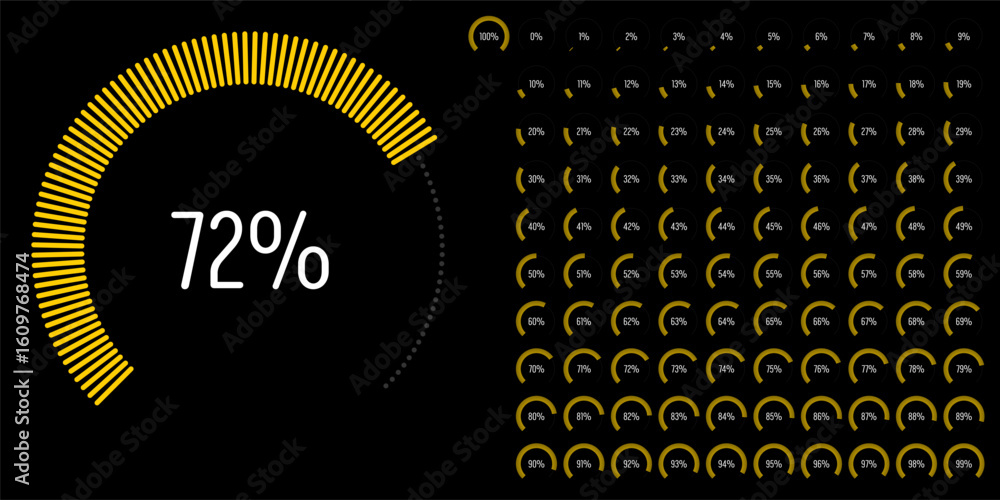 Set of circular sector arc percentage diagrams meters progress bar from ...