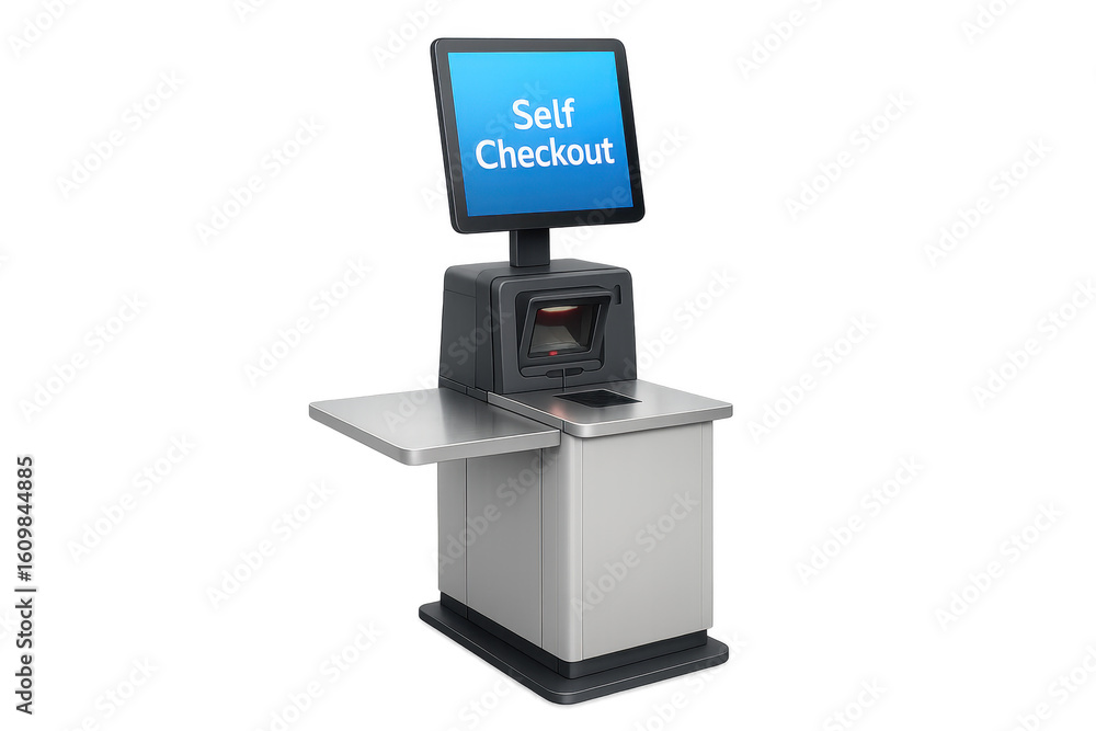 Self checkout Machine with Touch Screen Displaying Self checkout in a ...