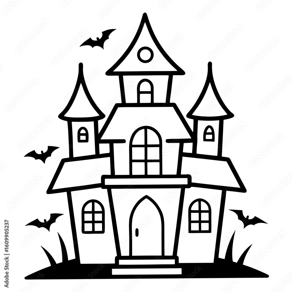 Image vectorielle Stock Spooky Haunted House Halloween Coloring Pages ...