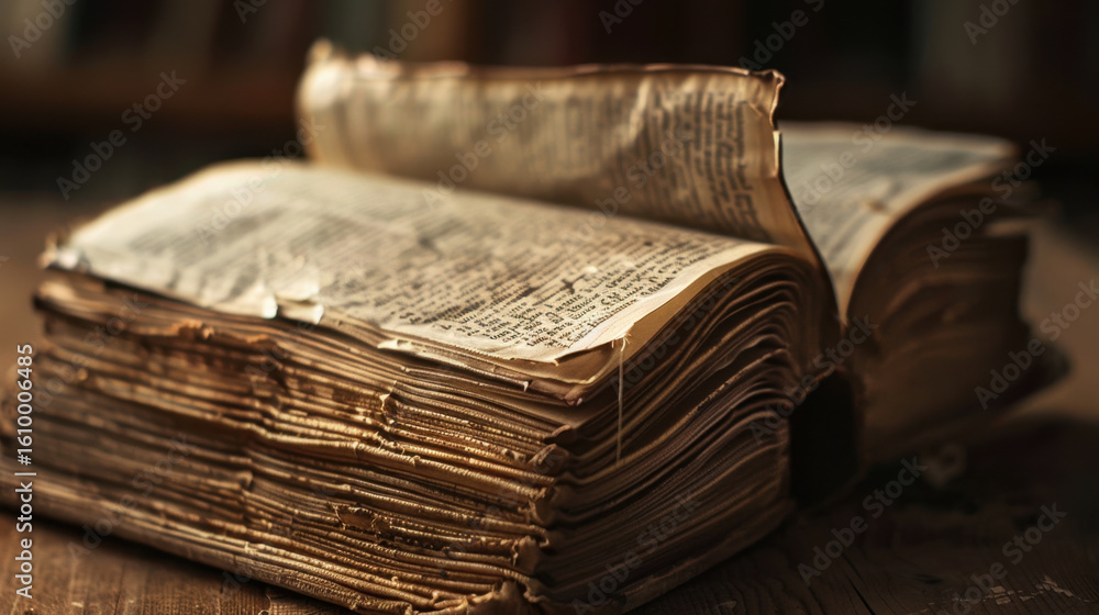 Old book page texture with sepia tones and faded print evokes sense of ...
