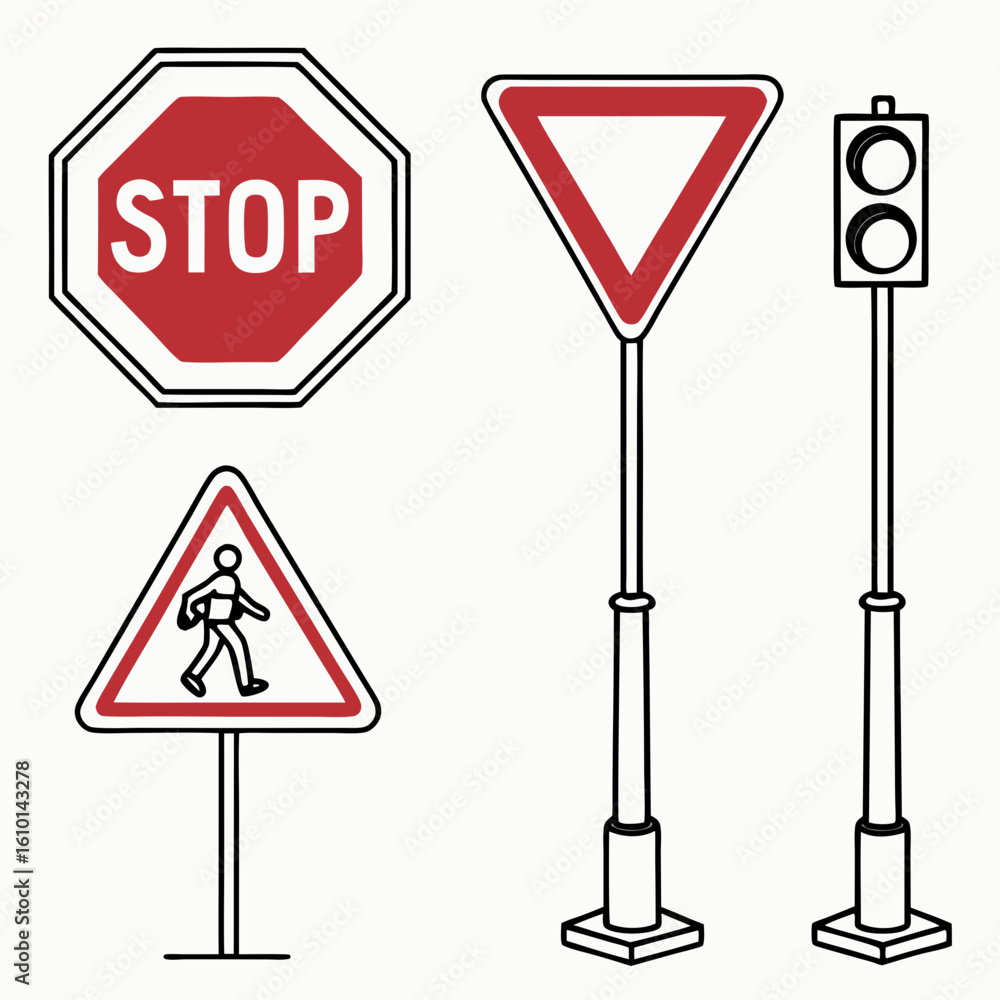 Traffic signs and signals stop sign yield sign Stock Vector | Adobe Stock