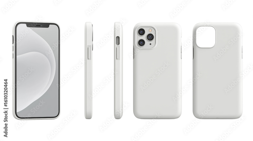 White smartphone case shown from front side and back views isolated on ...