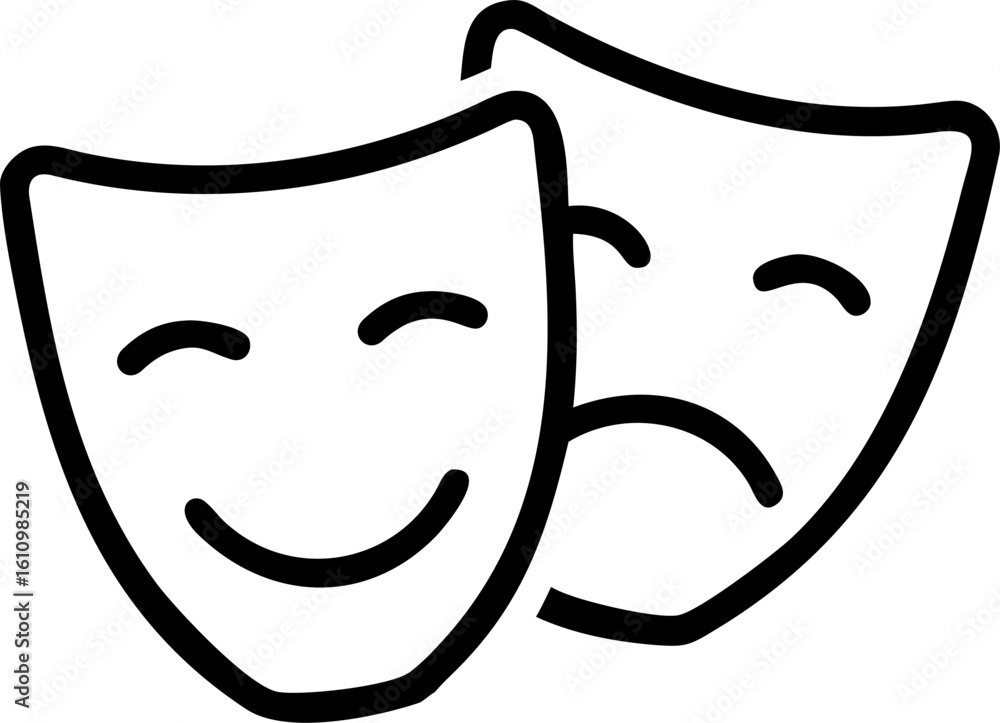 Cartoon illustration of comedy and tragedy theater masks with smiling ...