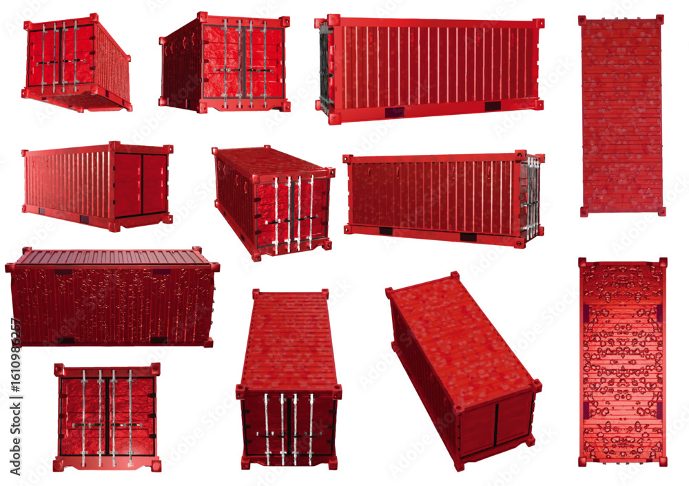 Rusted shipping containers from 12 directions isolated vector objects ...