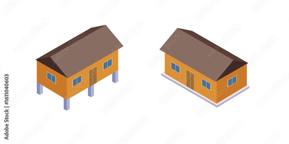 Isometric Comparison of Elevated and Non-Elevated Houses, Traditional ...