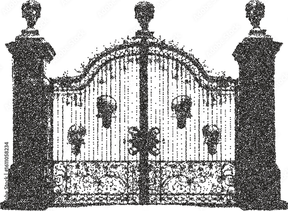Gate vintage y2k stipple art, portal halftone stipple brutalist retro ...