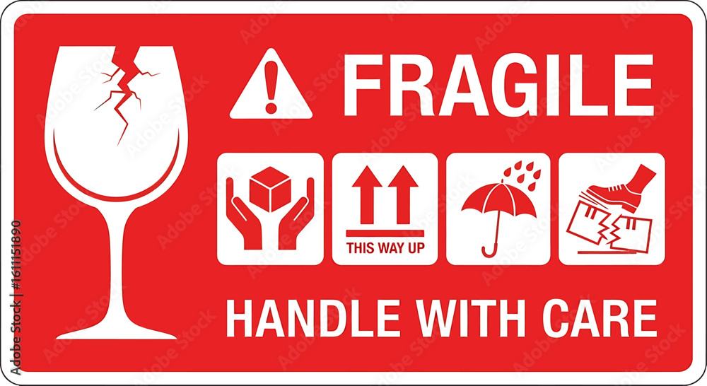 Fragile Packaging Label with Handle with Care Instructions and Shipping ...