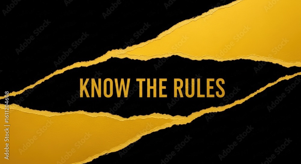 Bold Yellow Text "Know the Rules" on Torn Black and Gold Paper ...