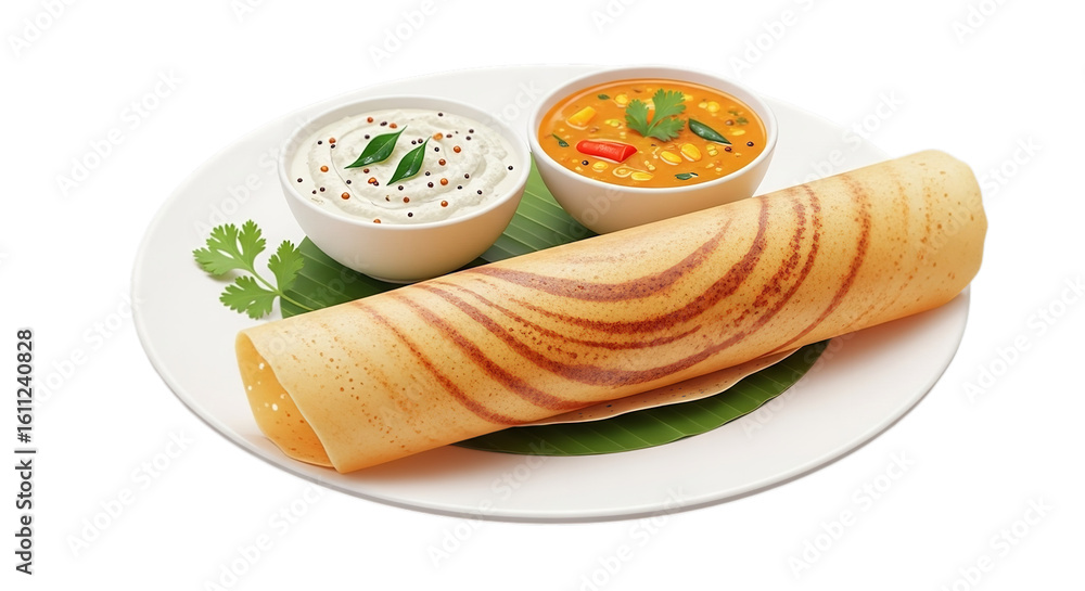 Delicious dosa recipe south indian food with sambar and chutney on a ...