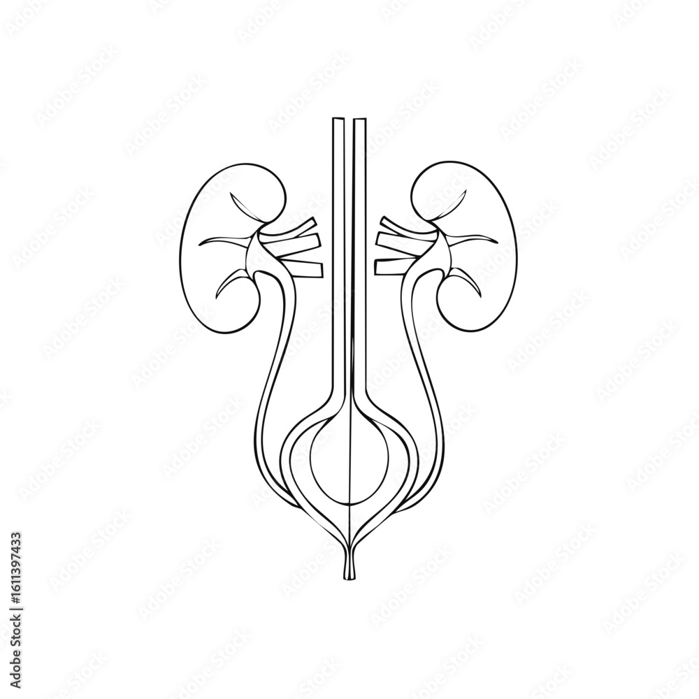 Human urinary system line art illustration of kidneys and bladder ...