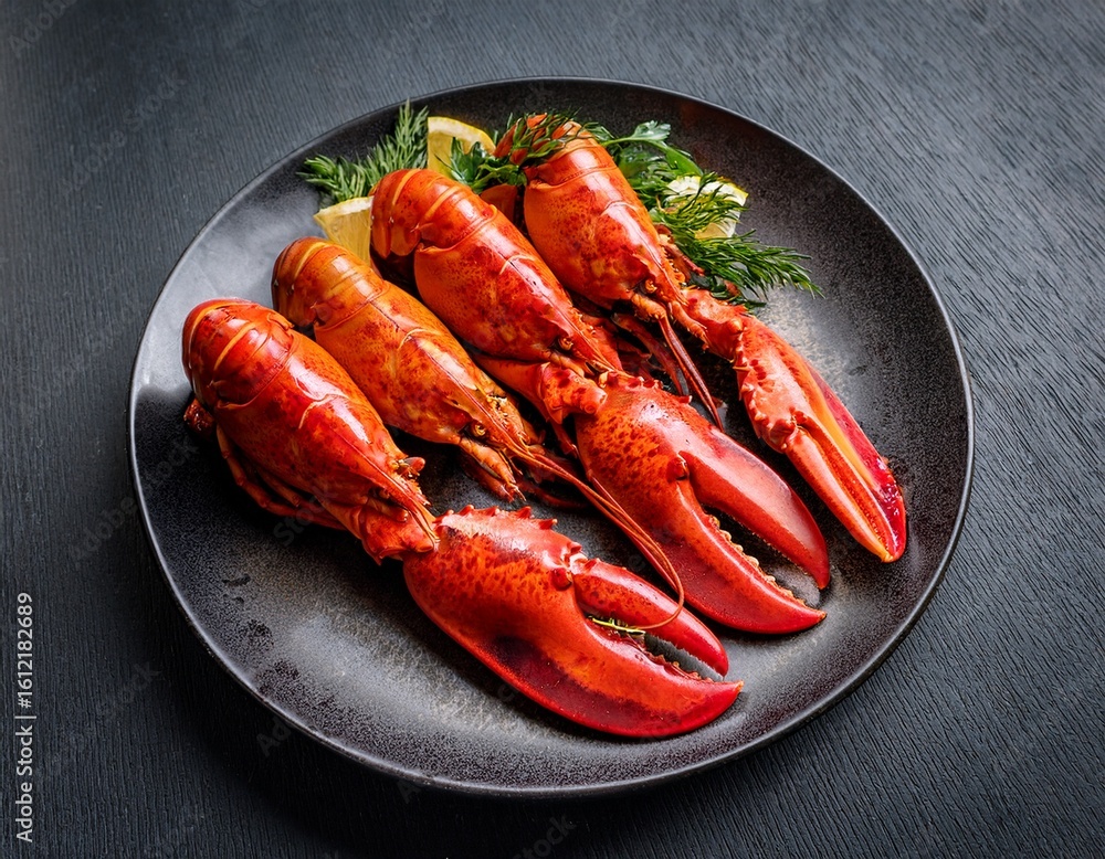 plate of cooked lobster tails on a dark grey plate the lobster tails ...