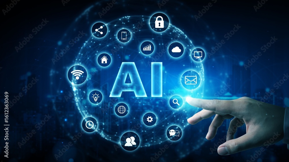 AI agent and generative artificial intelligence. Robotic processes automation and data analysis ...