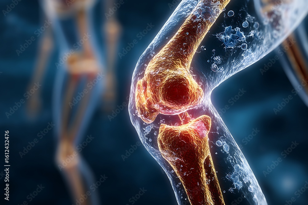 3D Render of a Detailed Knee Joint with Bones and Ligaments for Medical ...
