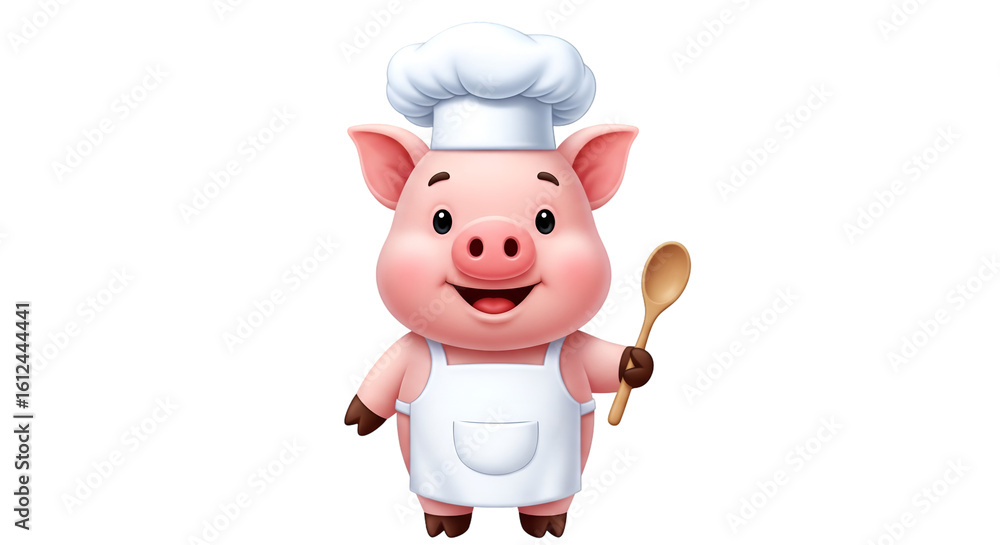 Cute 2D Cartoon Pig Dressed as Chef with Transparent Background Stock ...
