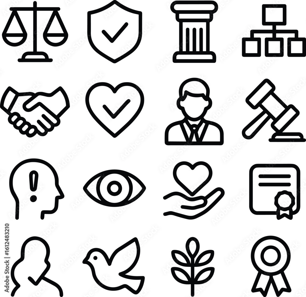 Outline Simple Justice Legal Sign Shape Icon Symbol Element Set Stock ...