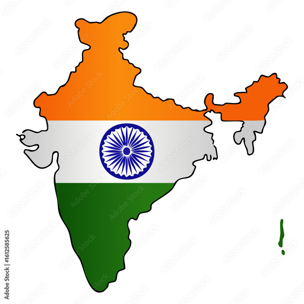 India map filled with national flag colors: saffron, white with Ashoka ...