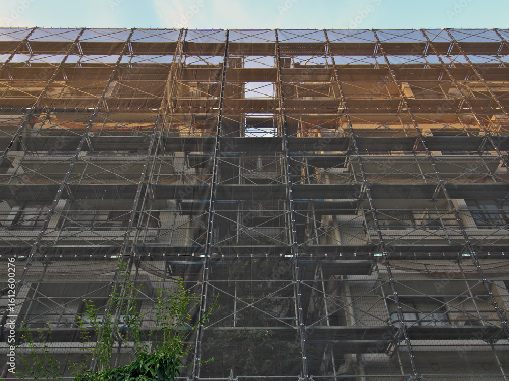 Tokyo,Japan - July 27, 2025: Scaffold for repainting external walls ...