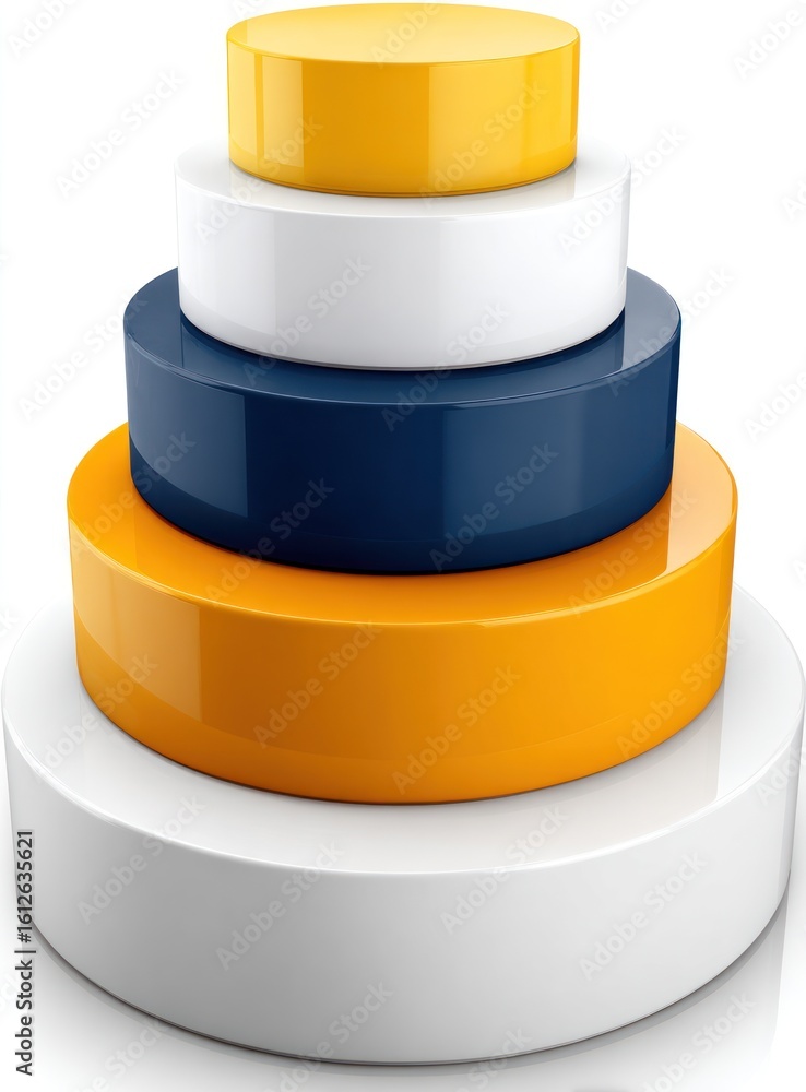 Stacked discs. A pyramid of four cylinders, each smaller than the last ...