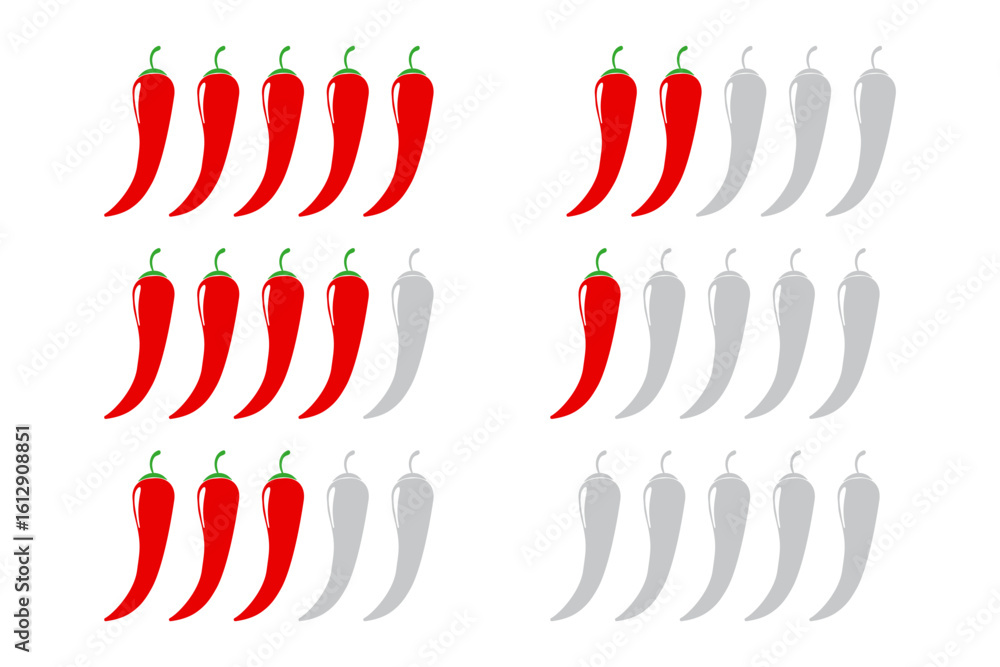 Pepper Spicy chili pepper level scale icon, label. Traditional Mexican ...